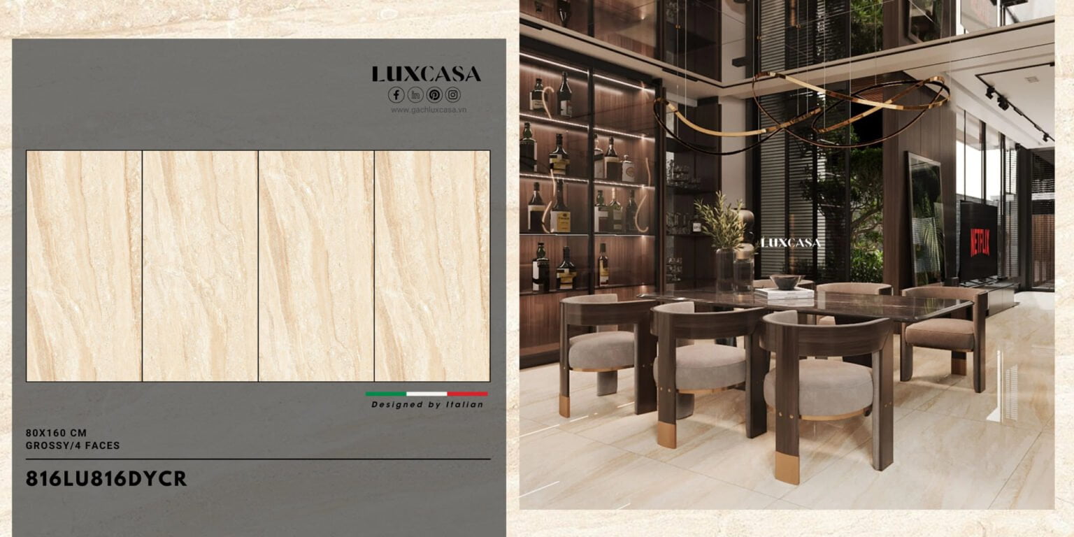 Gạch 800x1600 màu be 80x160 816LU816DYCR - Bóng kính